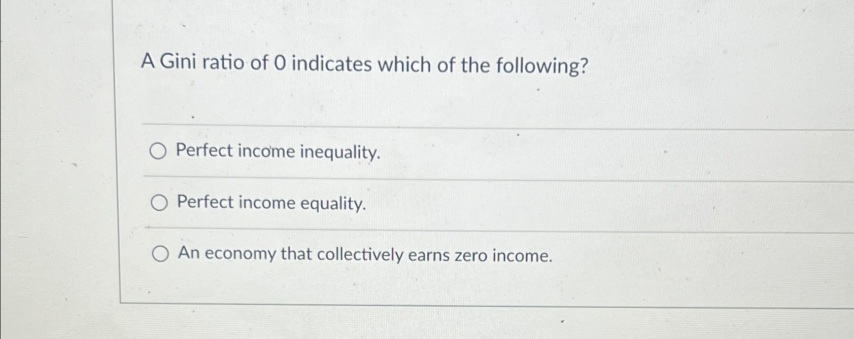 Solved A Gini ratio of 0 ﻿indicates which of the | Chegg.com