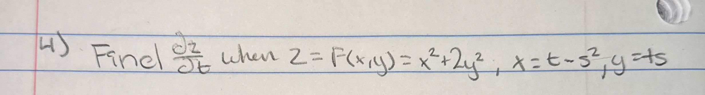 Solved Find delzdelt ﻿when z=F(x,y)=x2+2y2;x=t-s2,y=ts | Chegg.com