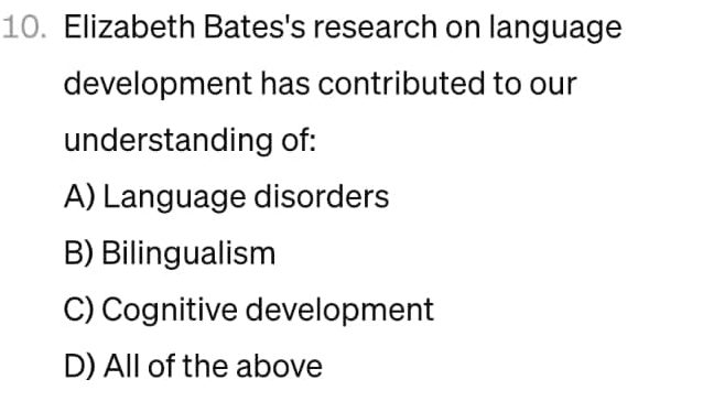 Solved Elizabeth Bates's research on language development | Chegg.com