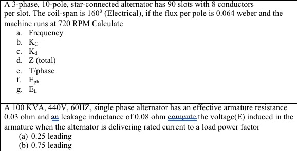 Solved A 3-phase, 10-pole, star-connected alternator has 90 | Chegg.com