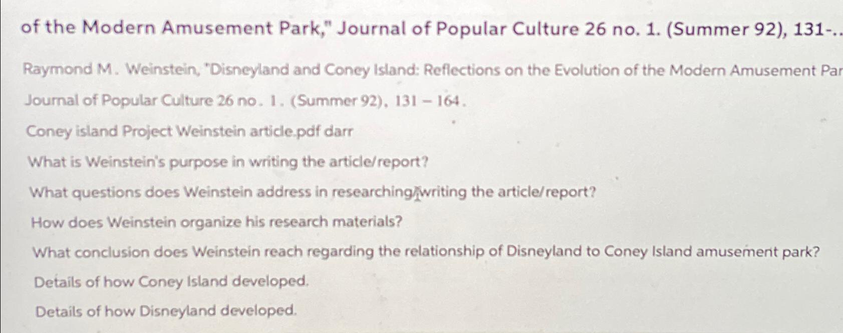 Solved of the Modern Amusement Park," Journal of Popular | Chegg.com