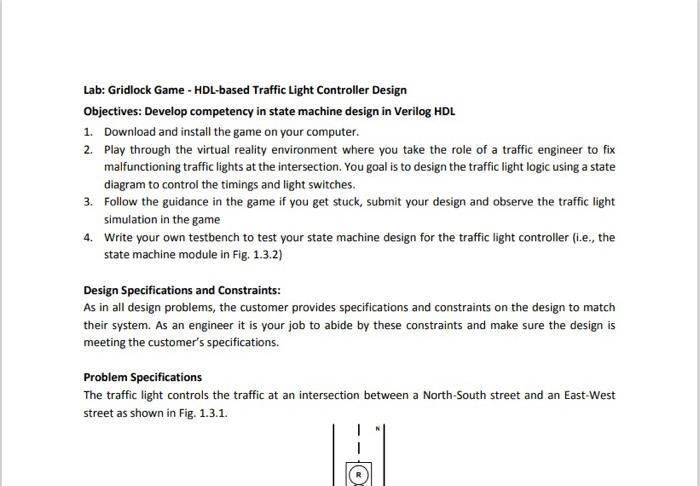 Solved Lab Gridlock Game Hdl Based Traffic Light