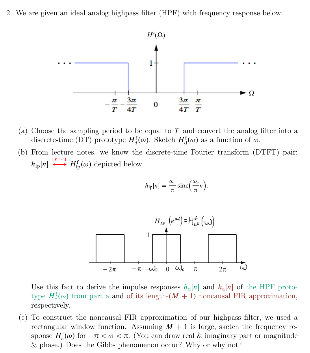 We are given an ideal analog highpass filter (HPF) | Chegg.com
