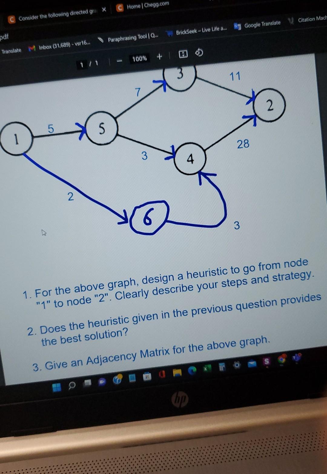 Solved 1. For the above graph, design a heuristic to go from | Chegg.com