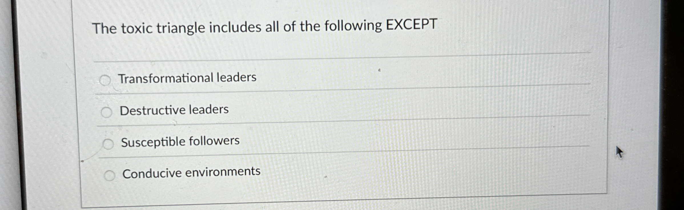 Solved The toxic triangle includes all of the following | Chegg.com