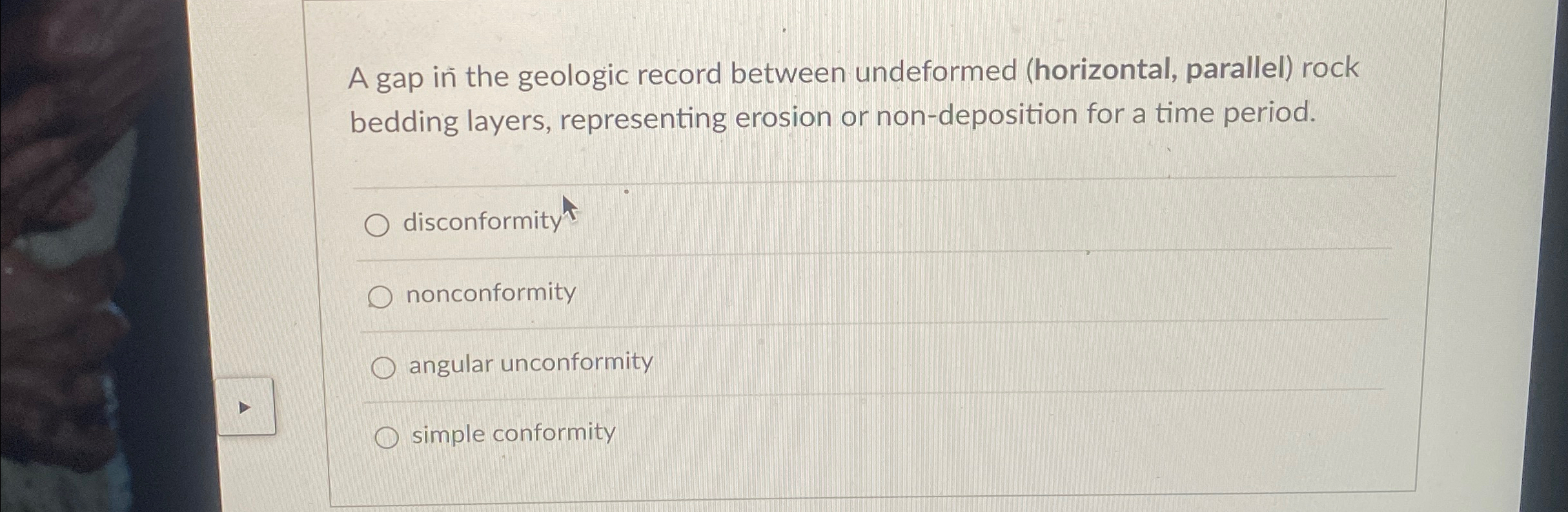 Solved A gap in the geologic record between undeformed | Chegg.com