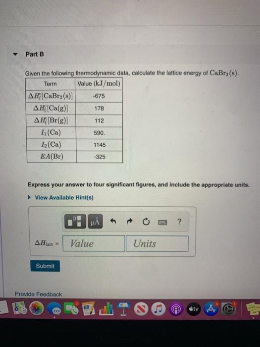 Solved Part B Term 178 Given the following thermodynamic | Chegg.com