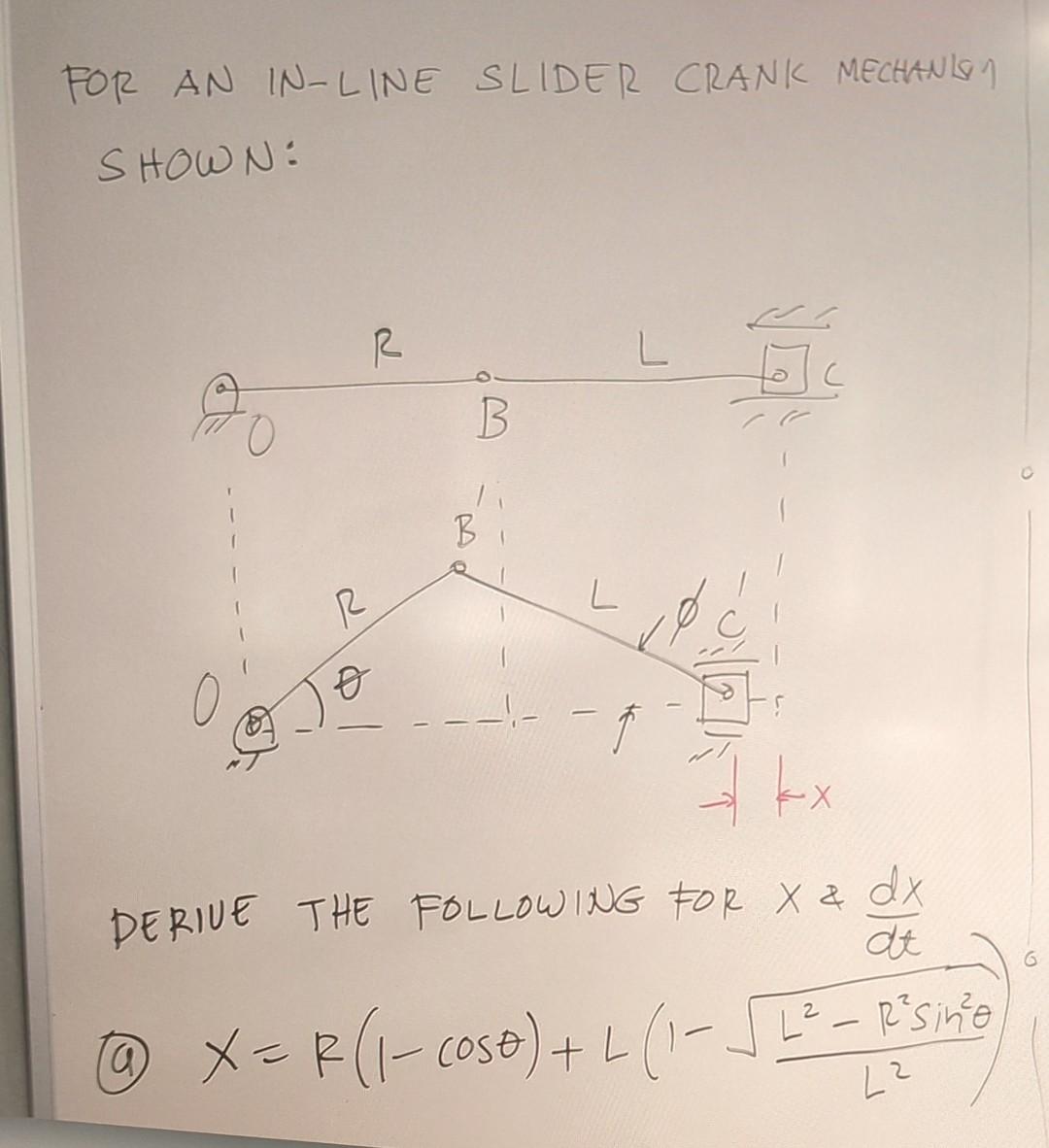 Solved FOR AN IN-LINE SLIDER CRANK MECHANISN SHOWN: DERIVE | Chegg.com