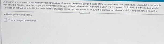 Solved A research program used a representative random | Chegg.com