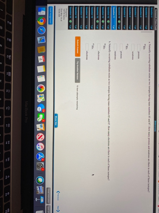 Solved Naturally occurring rubidium exists as two isotopes | Chegg.com