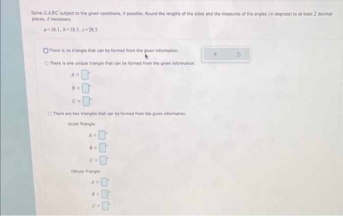 Solved Solve ABC subject to the given conditions, if | Chegg.com