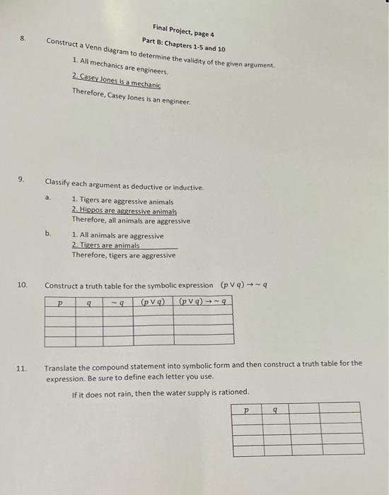 Solved 8. 9. 10. 11. Final Project, page 4 Part B: Chapters | Chegg.com