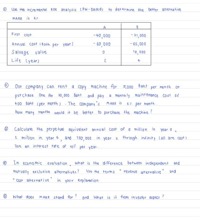 Solved Use the incremental ROR analysis (Pw-based) to | Chegg.com