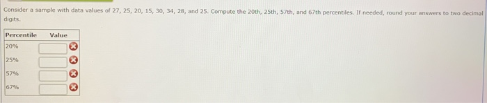 Solved Consider a sample with data values of 27, 25, 20, 15, | Chegg.com