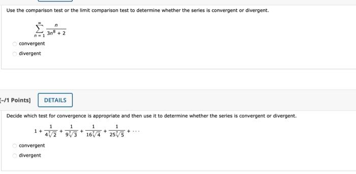 Solved Use the comparison test or the limit comparison test | Chegg.com
