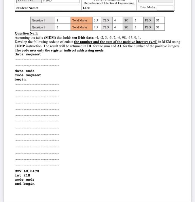 Solved Question No.1: Assuming the table (MEM) that holds | Chegg.com