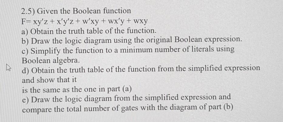 Solved 25 Given The Boolean Function F Xyz Xyz
