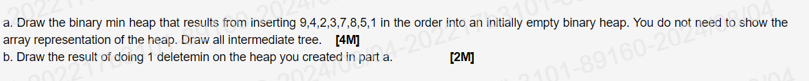 Solved a. ﻿Draw the binary min heap that results from | Chegg.com
