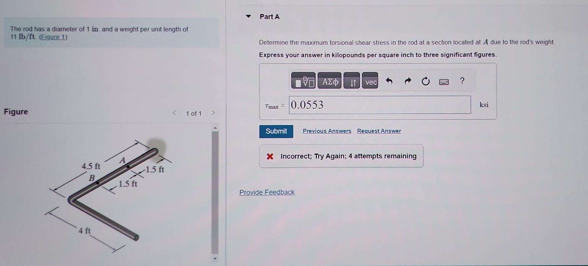 Solved The rod has a diameter of 1in and a weight per unit | Chegg.com