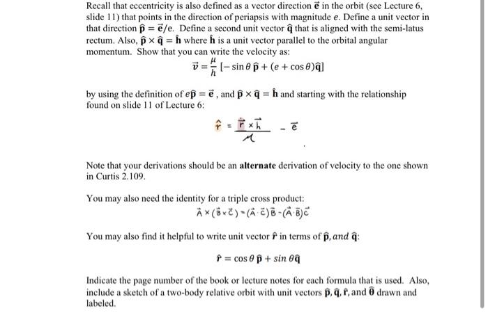 Solved Recall that eccentricity is also defined as a vector | Chegg.com