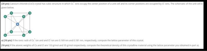 Solved 120 pts Cassium chloride (Csch crystal has cubic | Chegg.com