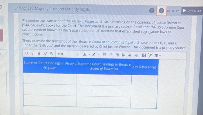 Unit Activity: Majority Rule and Minority Rights 16 | Chegg.com