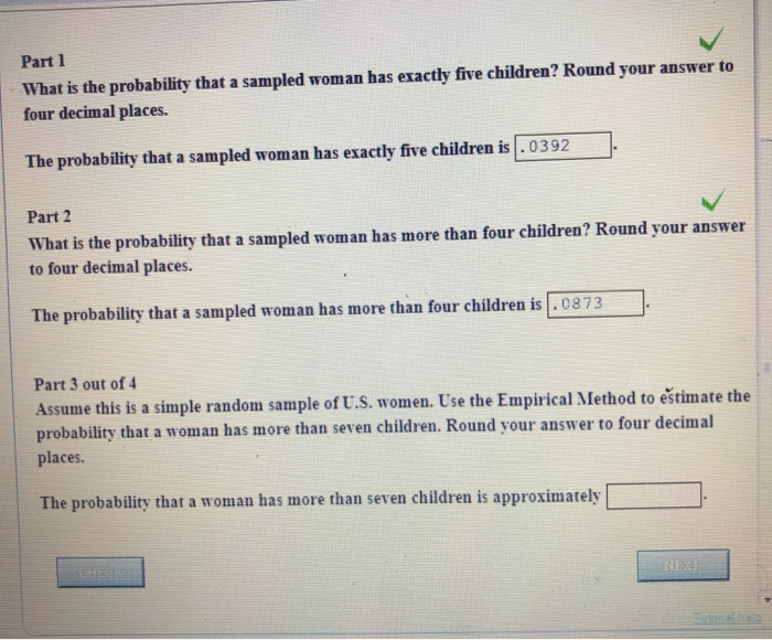 Solved Part 1 What is the probability that a sampled woman | Chegg.com