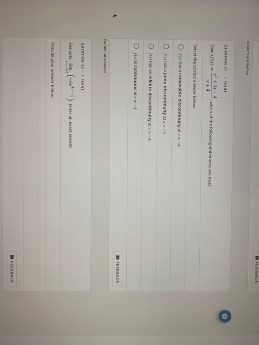 Solved FEEDBACK Content attribution QUESTION 31 - 1 POINT x² | Chegg.com