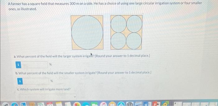 Solved A farmer has a square field that measures 300 m on a | Chegg.com