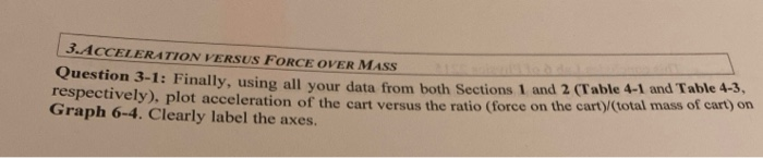 3.ACCELERATION VERSUS FORCE OVER MASS Question 3-1: | Chegg.com