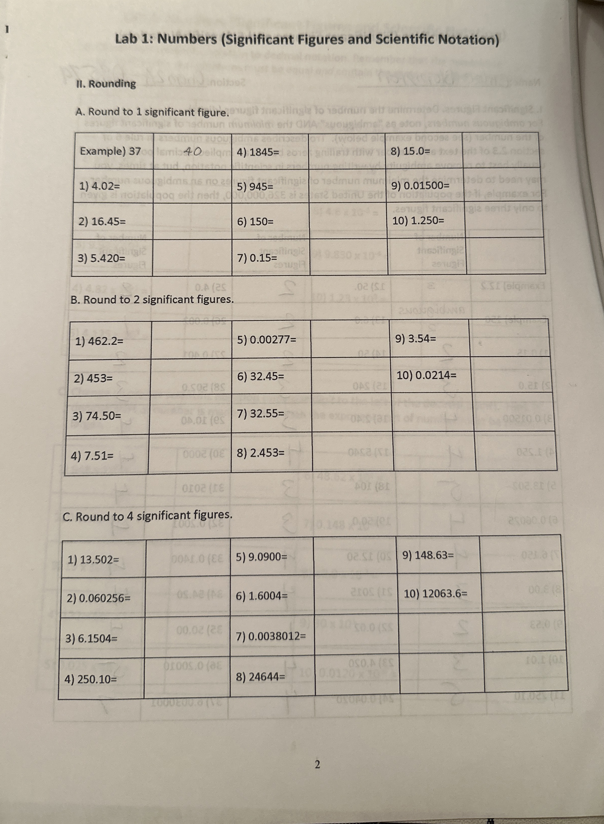 Solved Lab 1: Numbers (Significant Figures and Scientific | Chegg.com