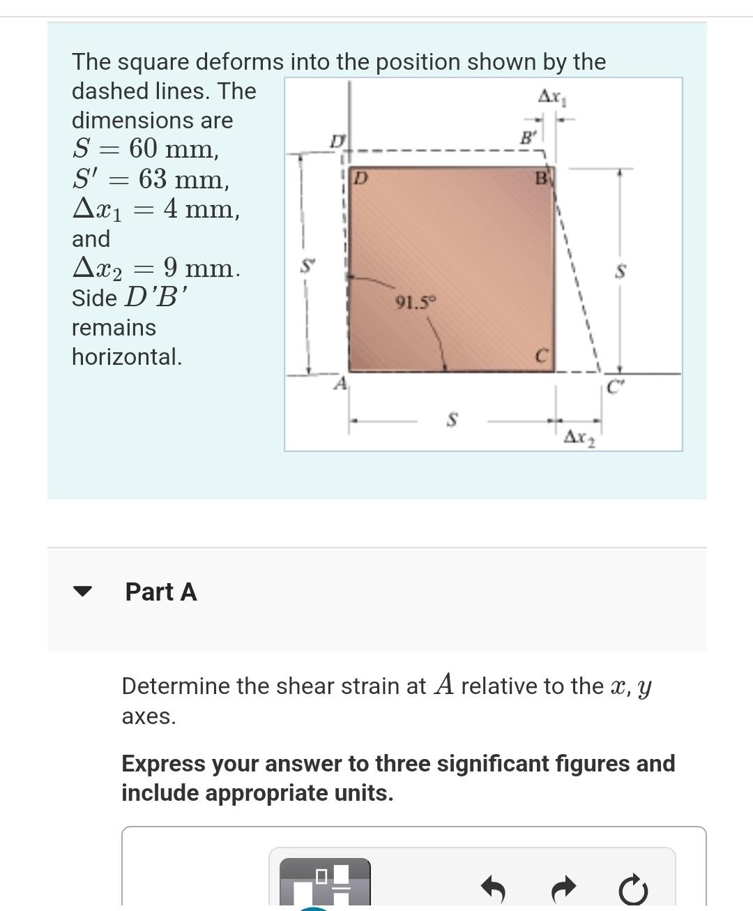 Solved The square deforms into the position shown by the | Chegg.com