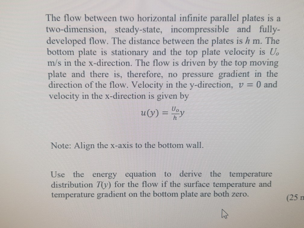 Solved The flow between two horizontal infinite parallel | Chegg.com
