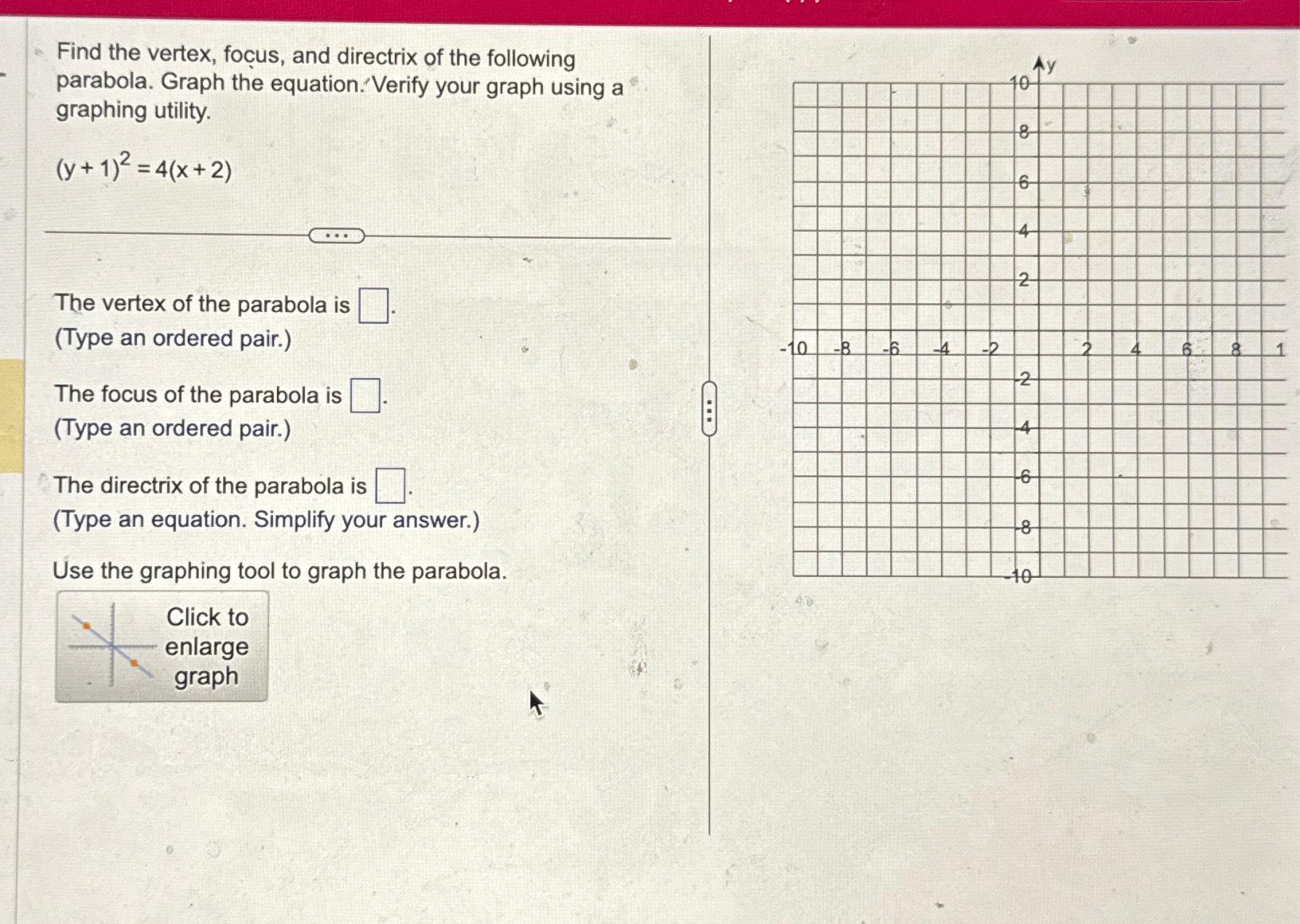 Solved Find the vertex, focus, and directrix of the | Chegg.com