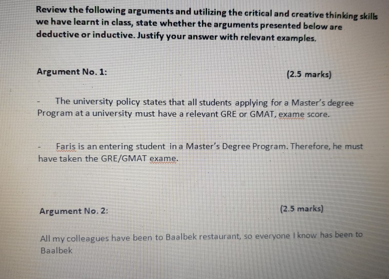 Solved Review the following arguments and utilizing the | Chegg.com