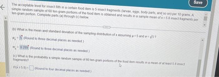Solved The acceptable level for insect filth in a certain | Chegg.com