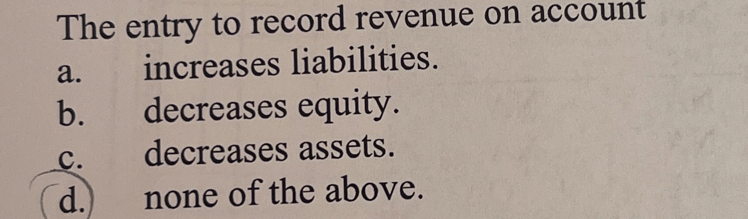 Solved The entry to record revenue on accounta. ﻿increases | Chegg.com