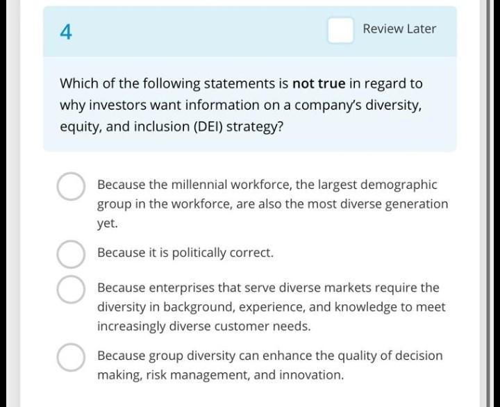 Solved 4 Review Later Which of the following statements is | Chegg.com