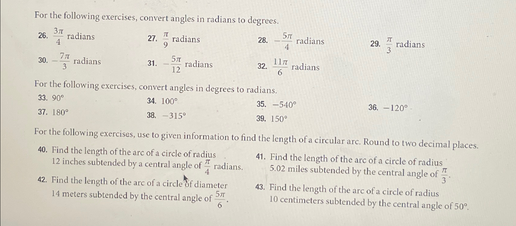 Solved For the following exercises, convert angles in | Chegg.com