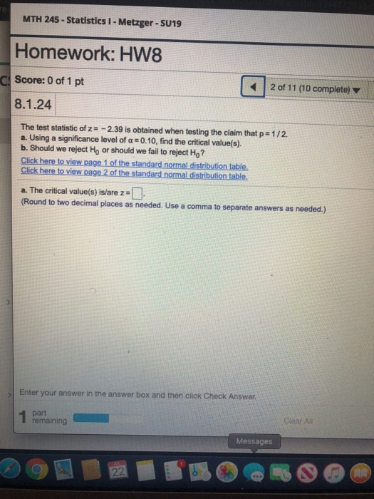 Solved MTH 245 - Statistics 1 - Metzger - SU19 Homework: HW8 | Chegg.com