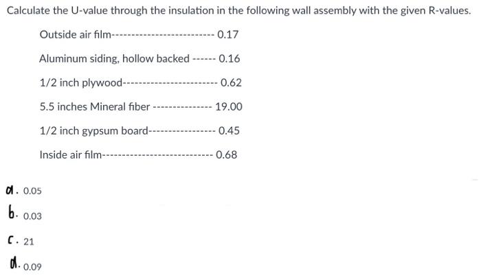 Calculate the U-value through the insulation in the | Chegg.com