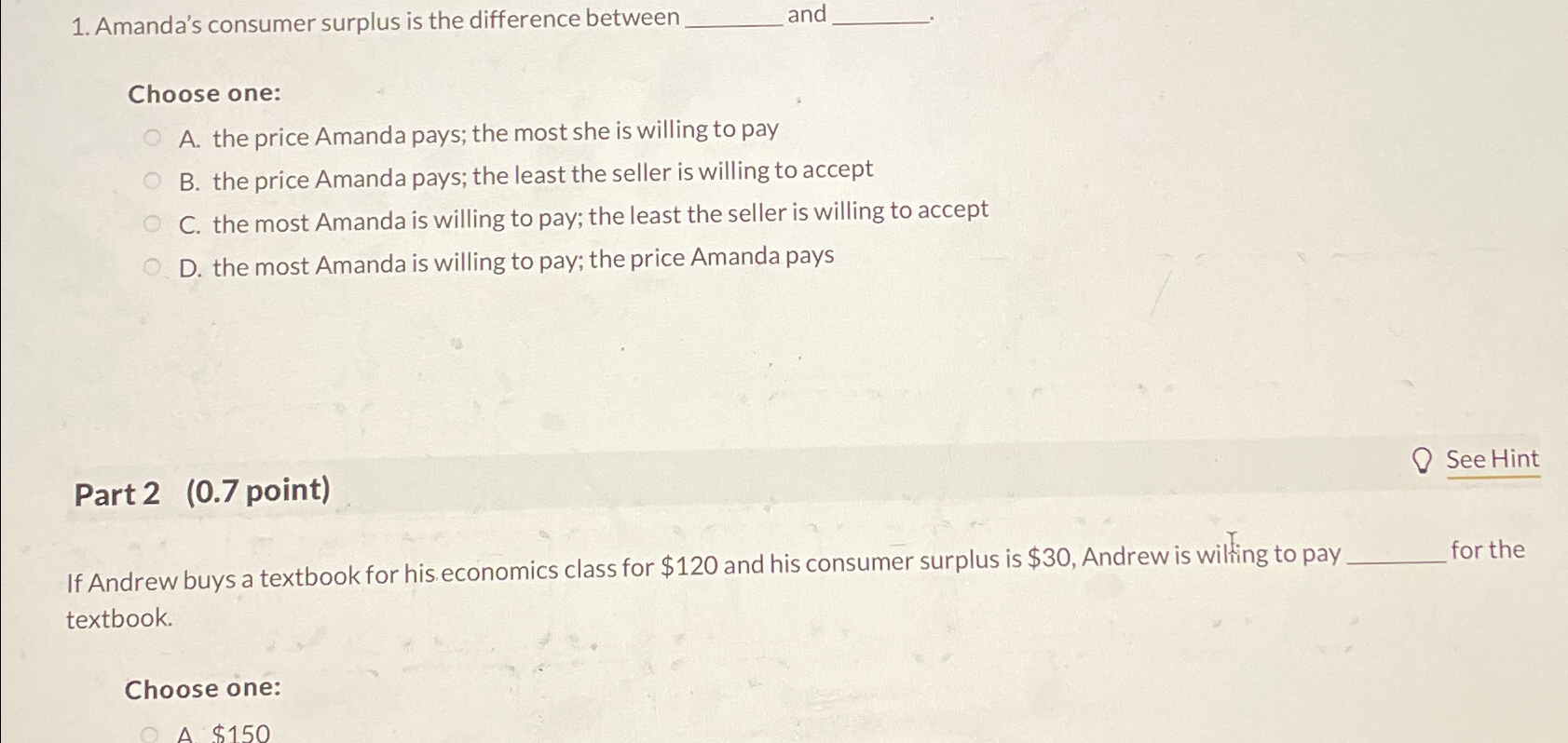 Solved Amanda's consumer surplus is the difference between | Chegg.com