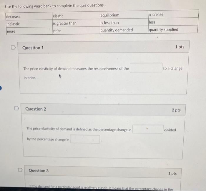 Solved Use the following word bank to complete the quiz | Chegg.com