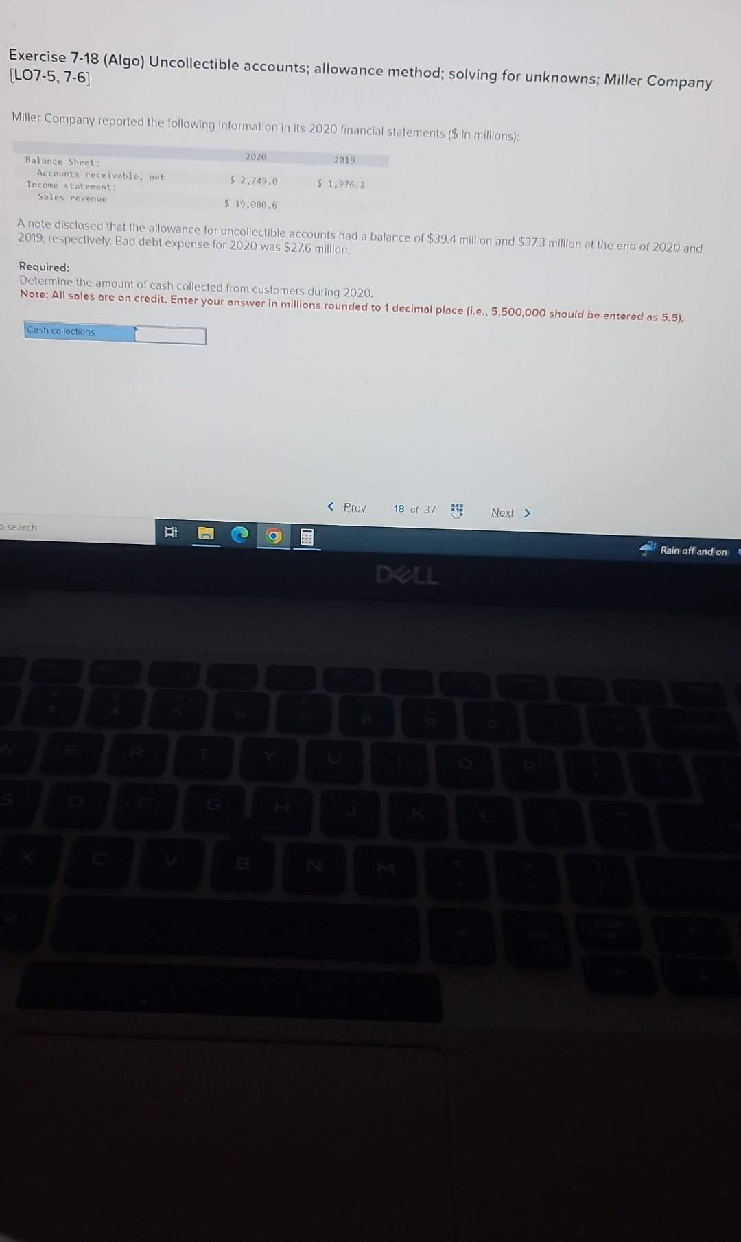 Solved Exercise 7-18 (Algo) Uncollectible accounts; | Chegg.com