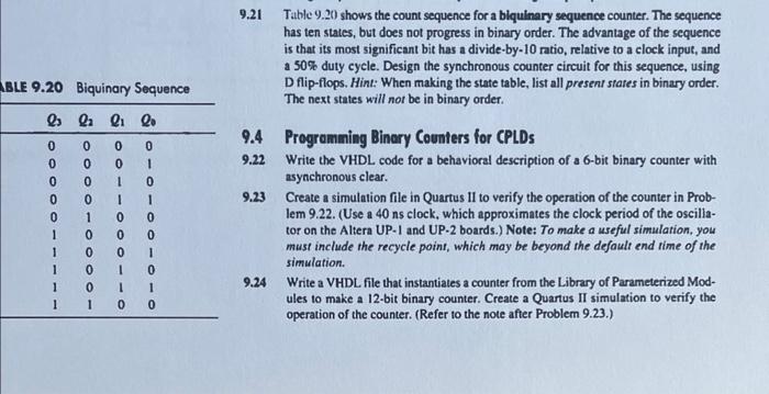 Solved 21 Table 9.20 shows the count sequence for a | Chegg.com