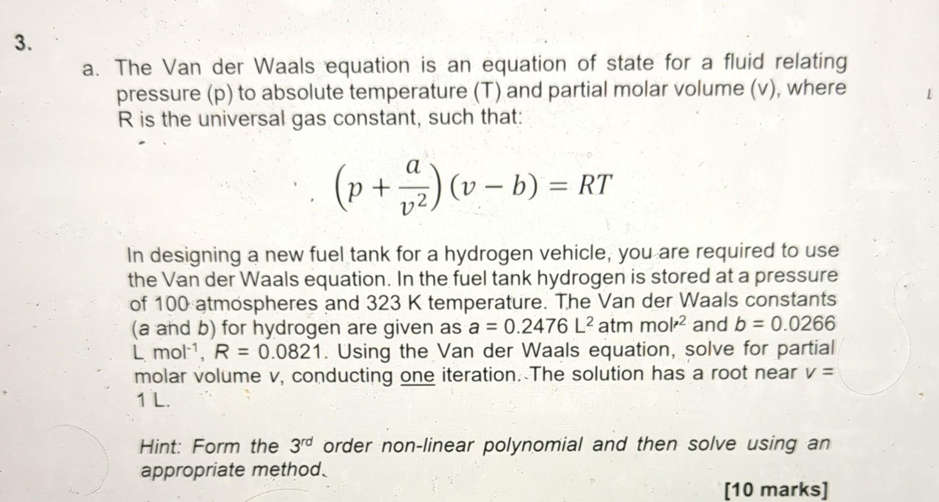 Solved The Van der Waals equation is an equation of state | Chegg.com