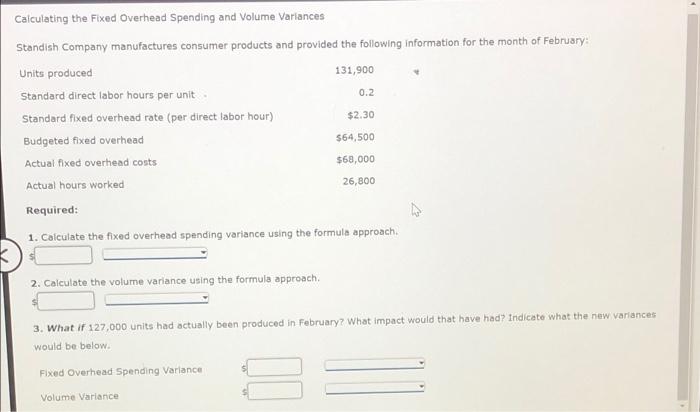 Solved Calculating the Fixed Overhead Spending and Volume | Chegg.com
