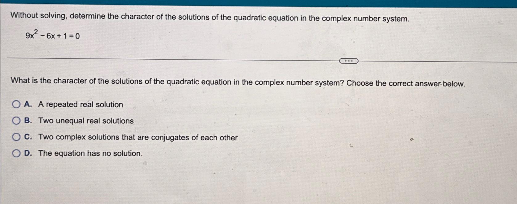 Solved Without solving, determine the character of the | Chegg.com
