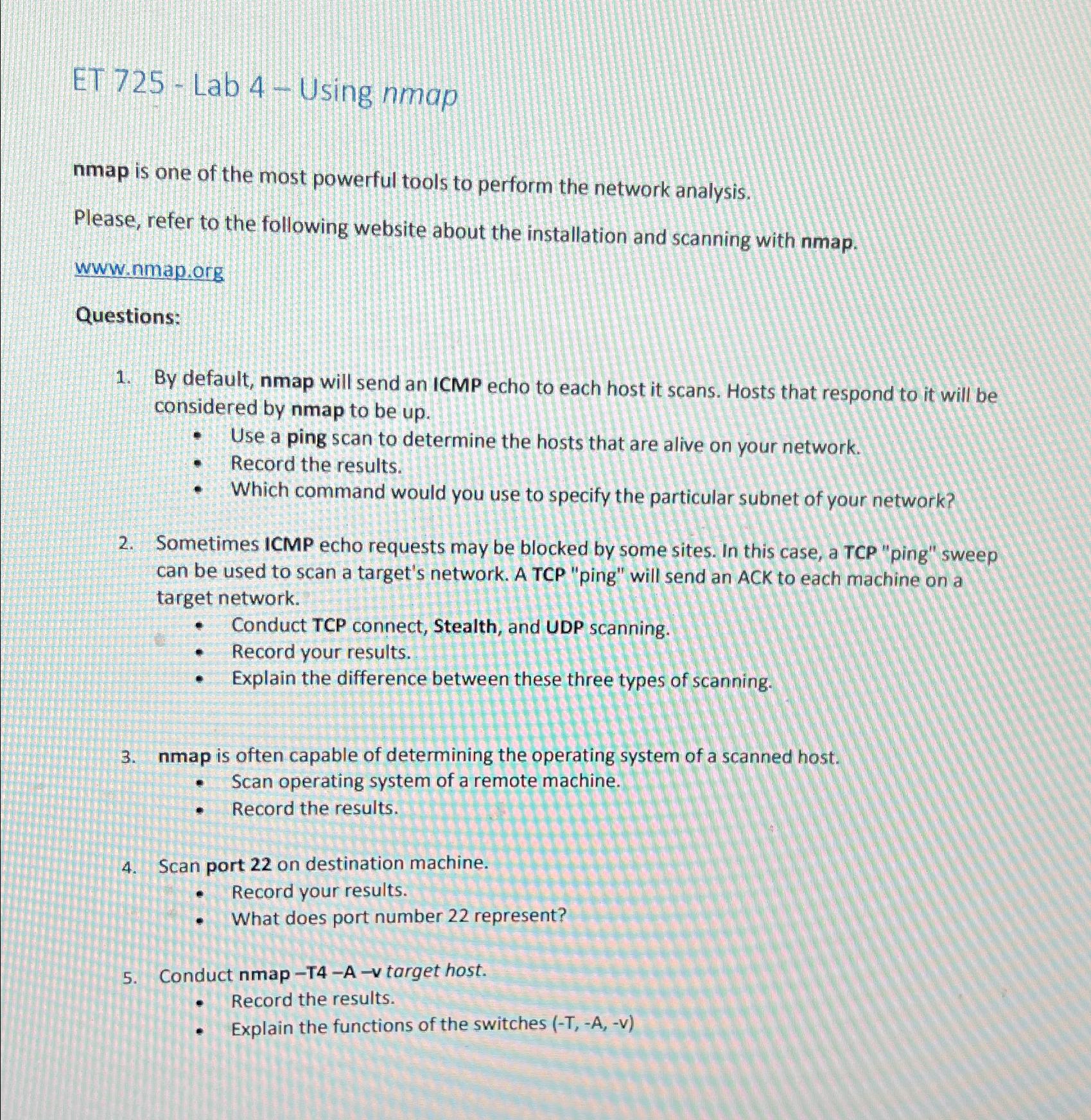 Solved ET 725 - ﻿Lab 4 - ﻿Using nmapnmap is one of the most | Chegg.com
