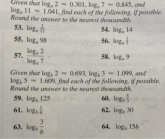 Solved 53. loga í 2 1 156. loga ž . Given that loga 2 = | Chegg.com
